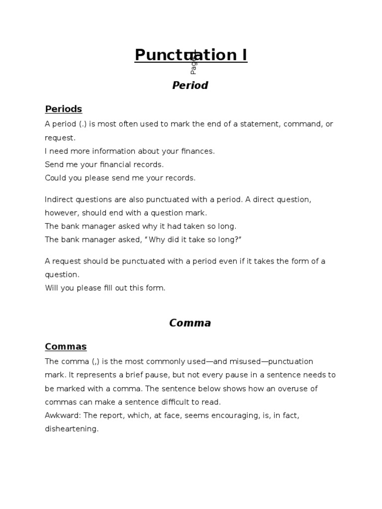 Punctuation I: Period | PDF | Comma | Bracket
