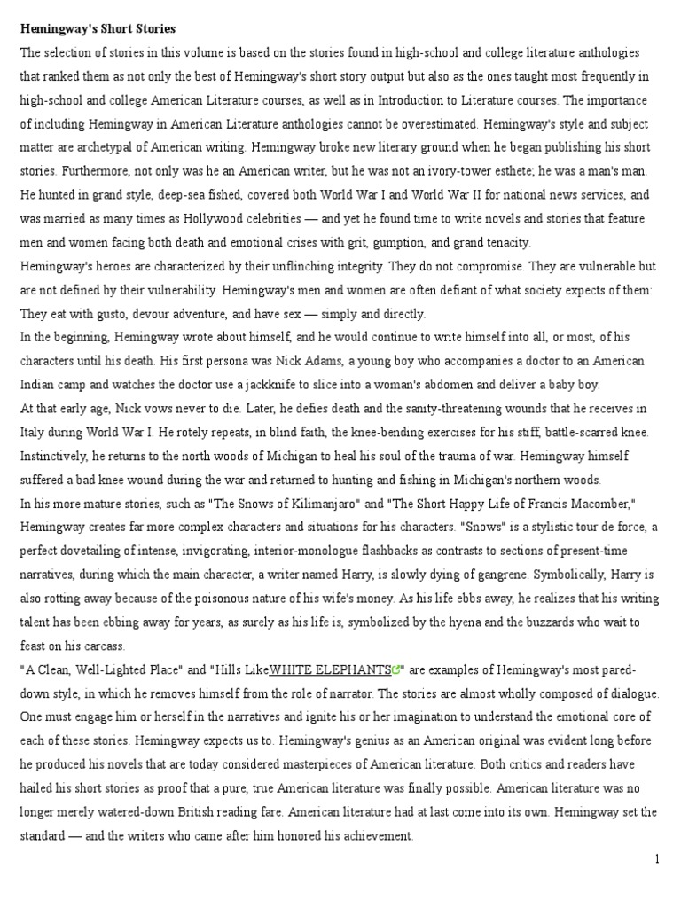 Hemingways Short Stories | PDF | Ernest Hemingway | Storytelling