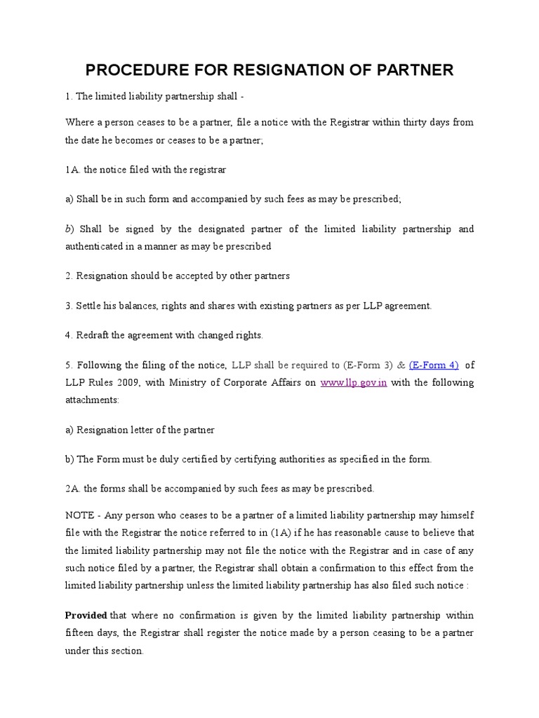 LLP Partner Resignation Procedure | PDF | Finance & Money Management | Law