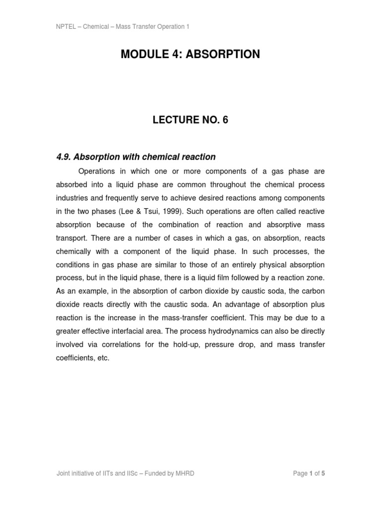 Chemical Absorption with Reactions | PDF | Reaction Rate | Absorption ...