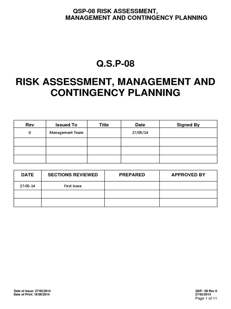 QSP - 08 - Risk Assessment, Management and Contingency Planning Rev 0 ...