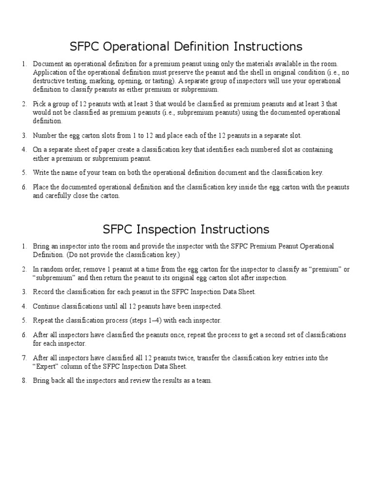 SFPC Operational Definition Instructions | PDF