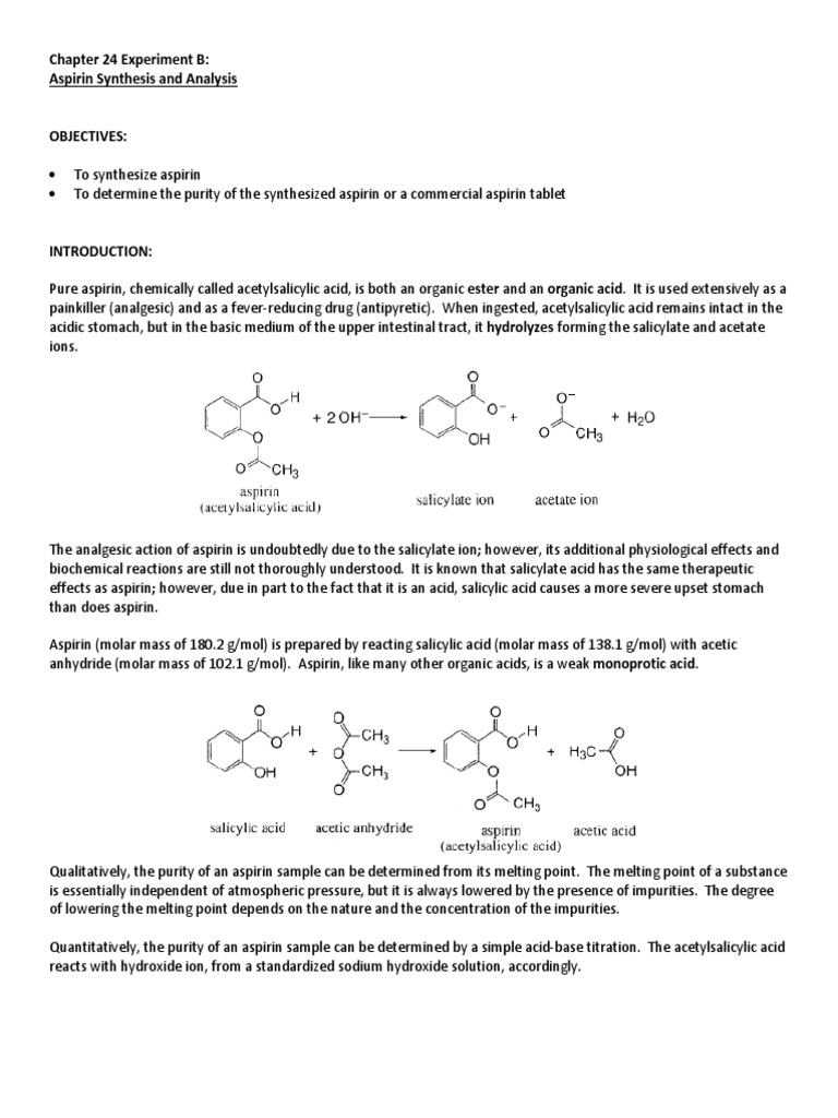 Aspirin Synthesis and Purity Analysis | PDF | Science & Mathematics