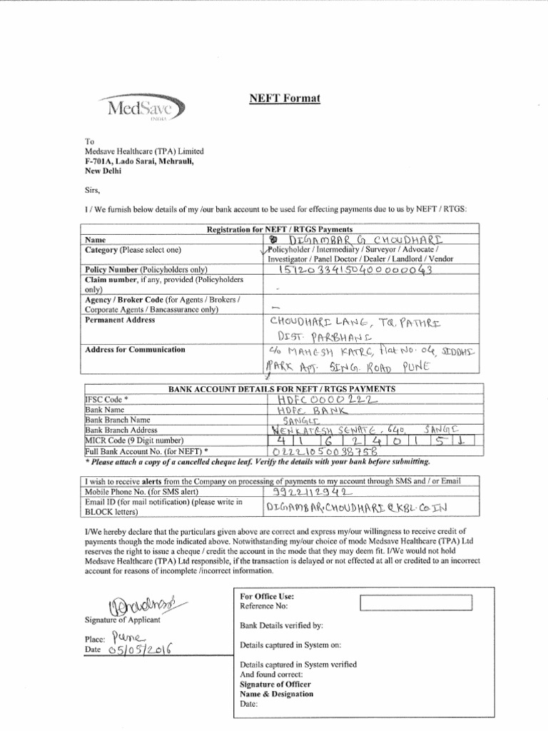 NEFT Form | PDF
