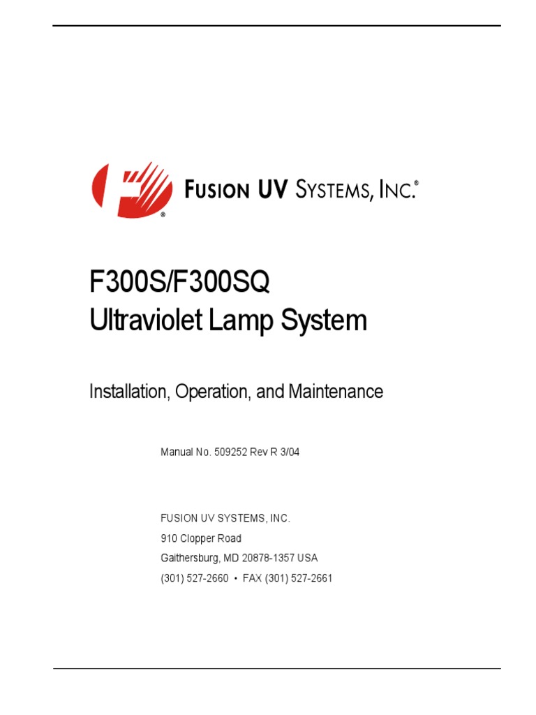 Fusion UV Lamp Electrodeless System and Power Supply User Manual | PDF ...