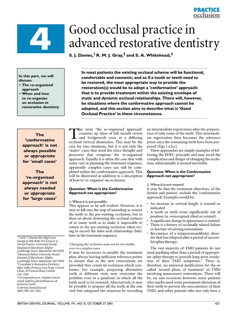 Good Occlusal Practice in Advanced Restorative Dentistry | PDF | Mouth ...
