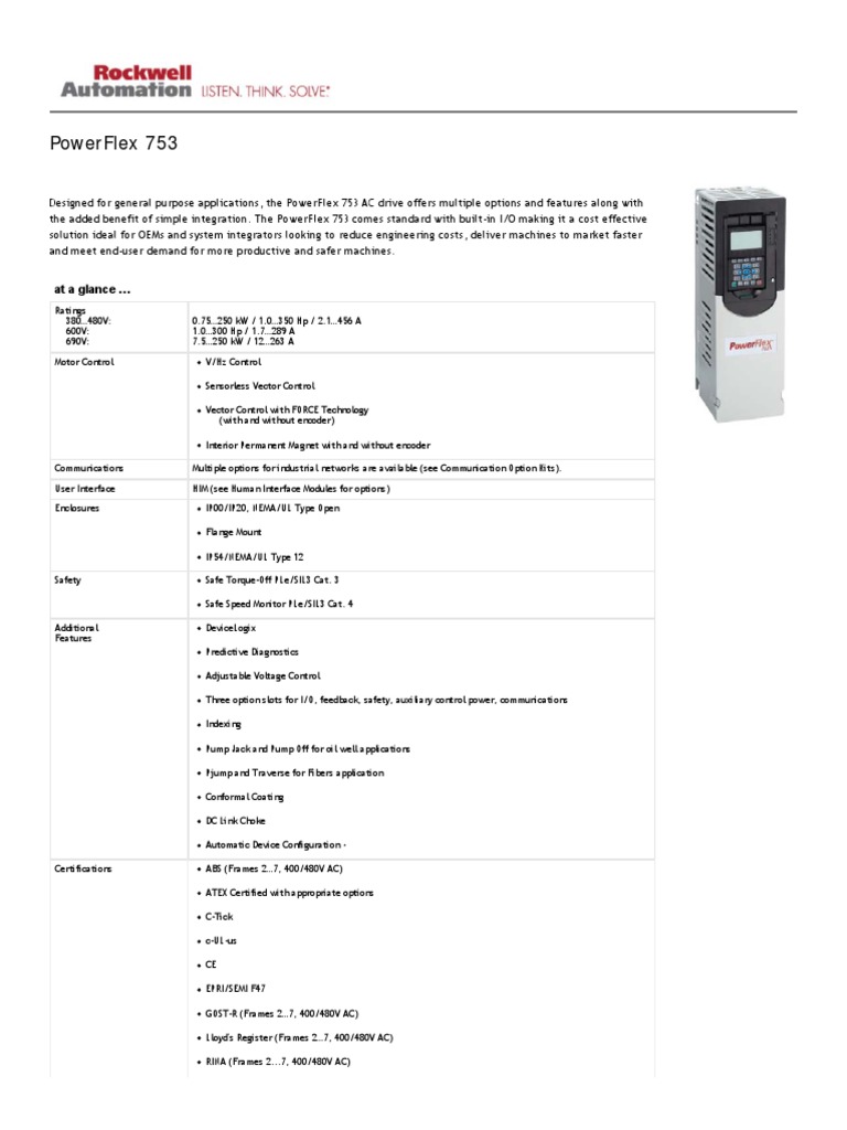 Adjustable Speed Drives & Drive Systems - PowerFlex 753 | PDF ...