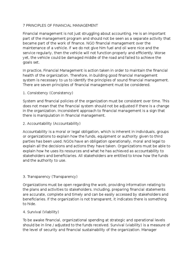 7 Principles of Financial Management | Non Governmental Organization ...