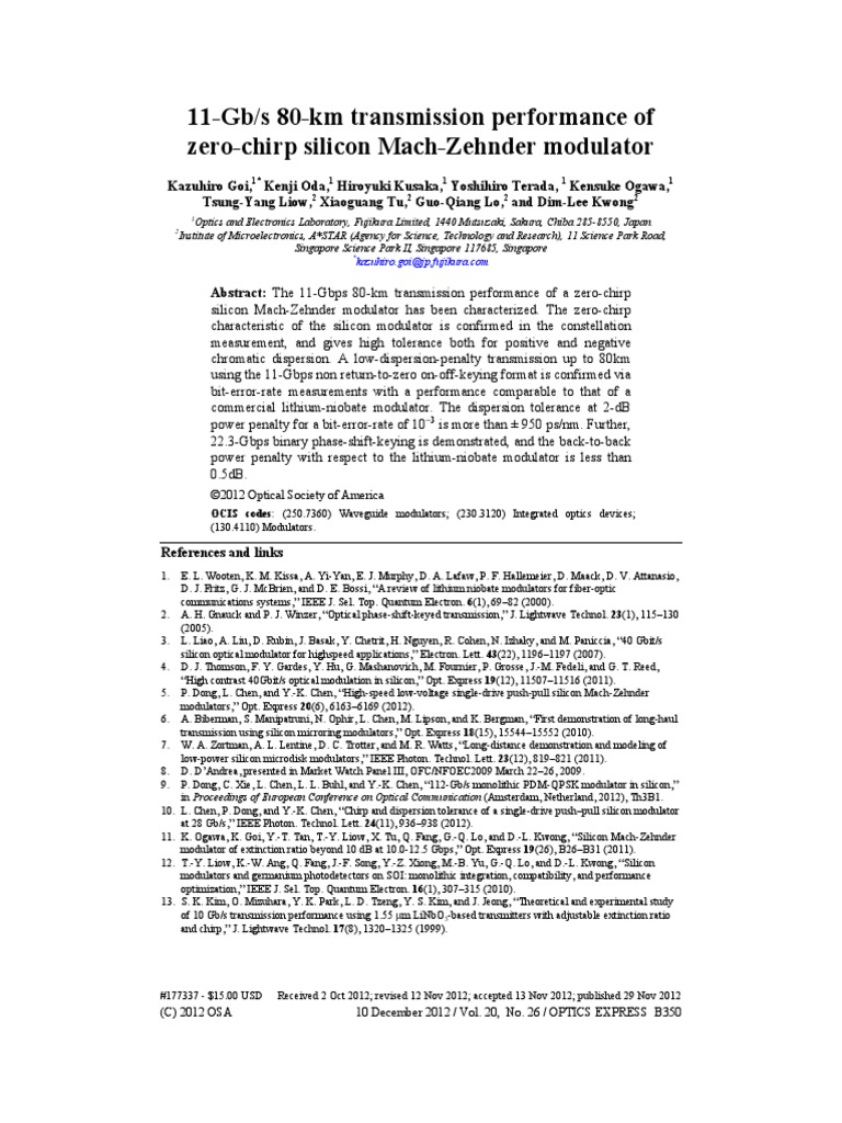 11-Gb/s 80-km Transmission Performance of Zero-Chirp Silicon Mach ...