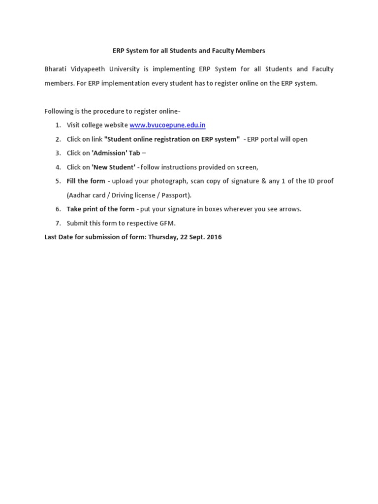 ERP Registration Guide for BVU Students | PDF | Career & Growth