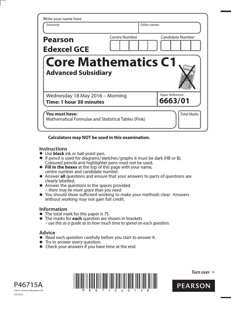 Core Mathematics C1: Pearson Edexcel GCE | PDF | Mathematical Analysis ...
