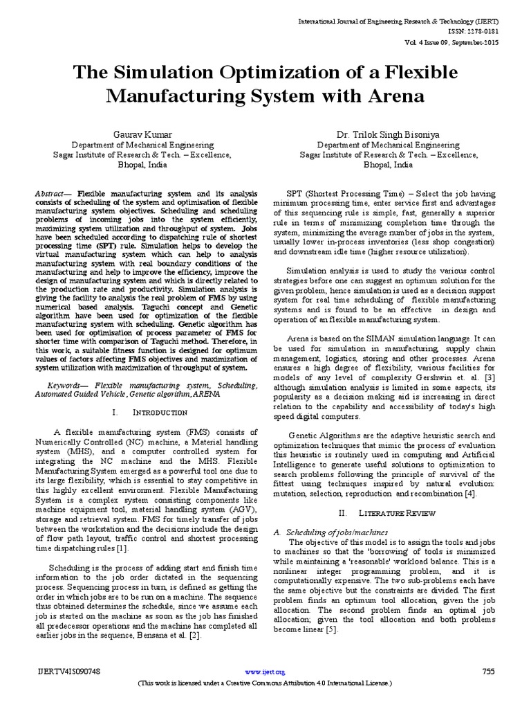 Fms With Arena | PDF | Scheduling (Production Processes) | Mathematical Optimization