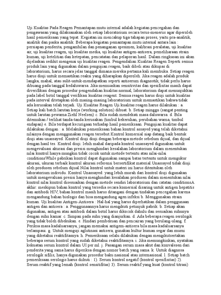 Uji Kualitas Reagen Laboratorium | PDF | Sains & Matematika