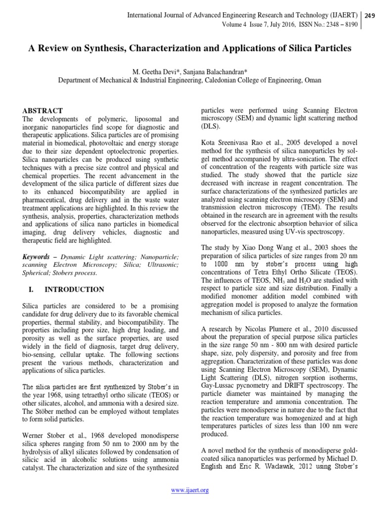 A Review On Synthesis, Characterization and Applications of Silica ...