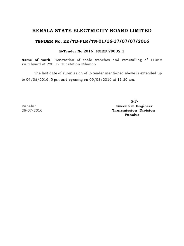 Tender Extension Notice | PDF | Power (Physics) | Infrastructure