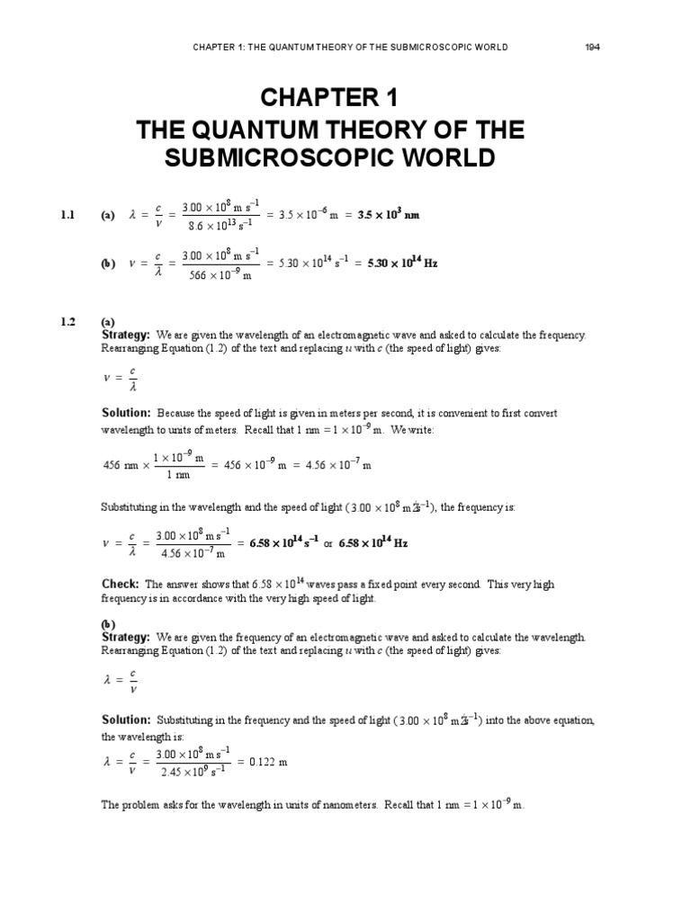 Chapter 1: The Quantum Theory of The Submicroscopic World | PDF ...
