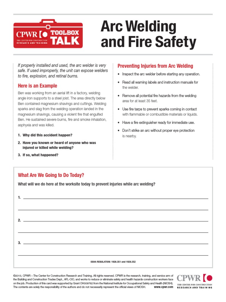 Arc Welding and Fire Safety: Toolbox | PDF