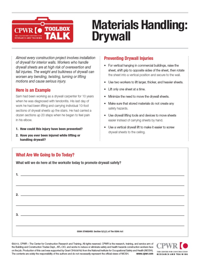 Material Handling Drywall Safety | PDF