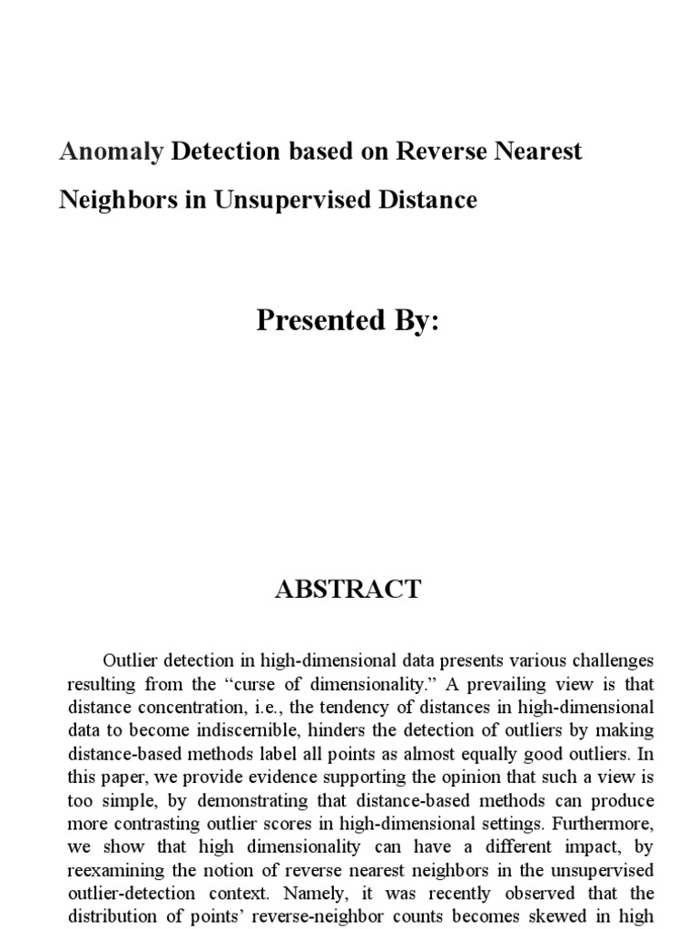 Anomaly Detection Based On Reverse Nearest Neighbors In Pdf Outlier Dimension
