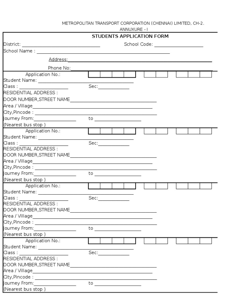 Students Application Form: Metropolitan Transport Corporation (Chennai ...