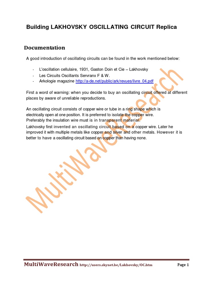 Building Lakhovsky Oscillating Circuit Replica - S | PDF