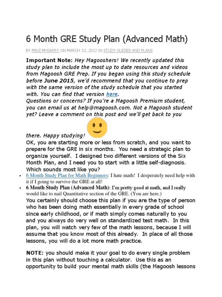 6 Month GRE Study Plan | PDF | Graduate Record Examinations | Graduate ...