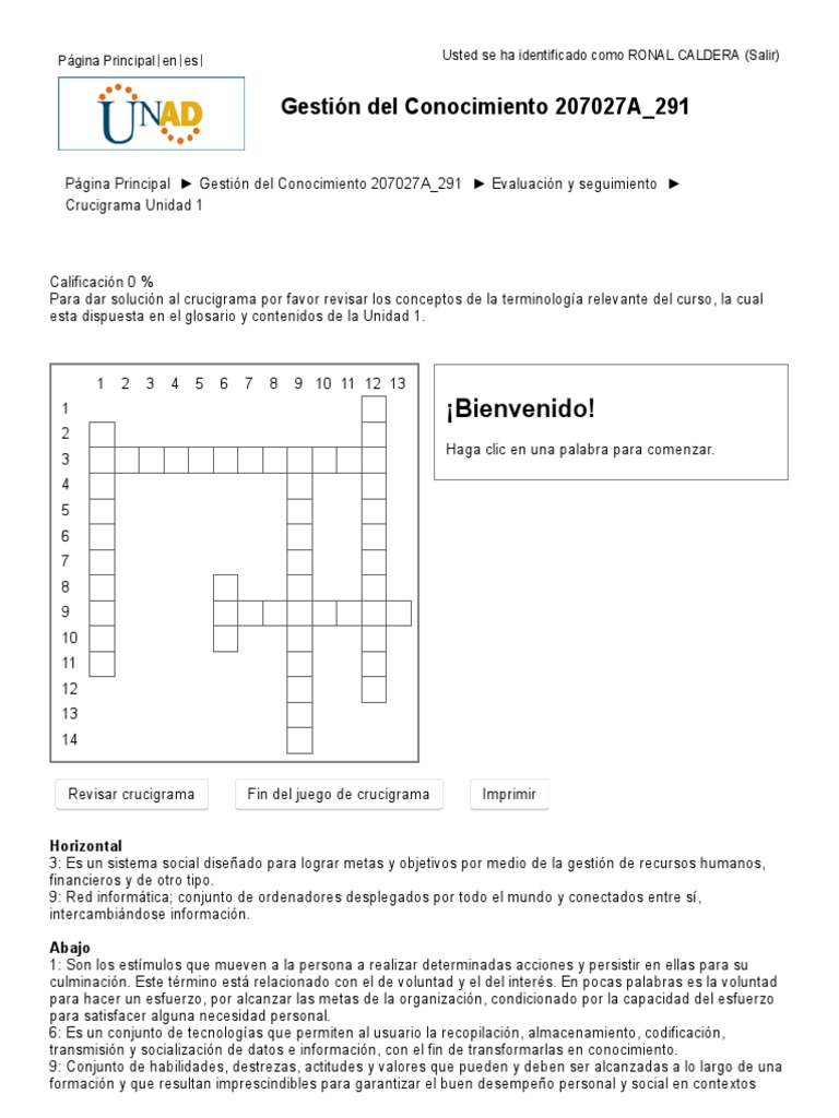 207027A_291_ Crucigrama Unidad 1 | Conocimiento administrativo ...