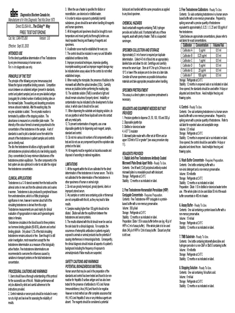 Can-Fte-260 - Free Testosterone | PDF | Elisa | Medical Specialties