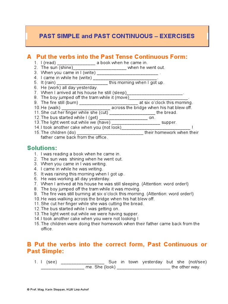 PAST CONTINUOUS Exercises 1135938437911001 | PDF