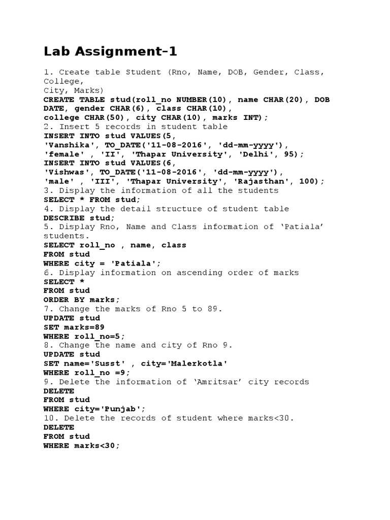 SQL 1 | PDF | Data | Information Technology Management