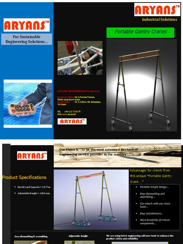 Portable Gantry Cranes For Sustainable Engineering Solutions: Product Specifications and ...