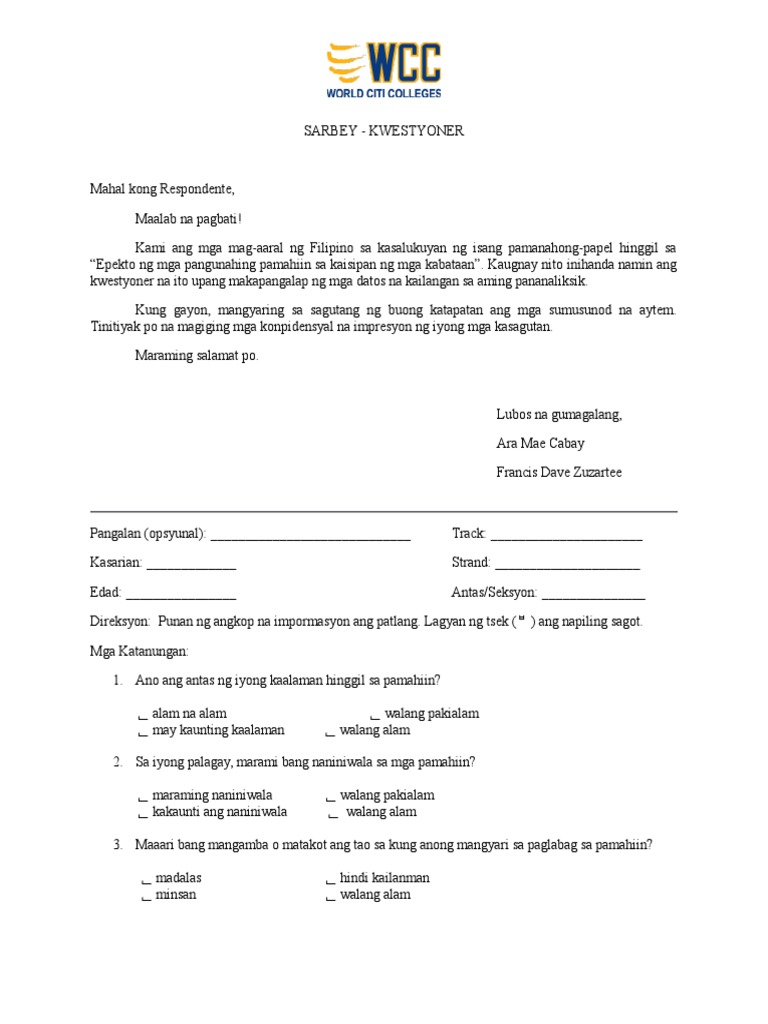 Sarbey Kwestyoneyr | PDF