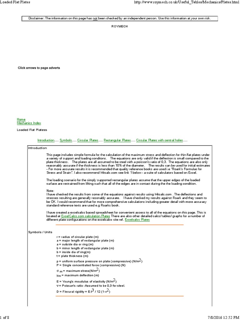 Loaded Flat Plates | PDF | Young's Modulus | Stress (Mechanics)
