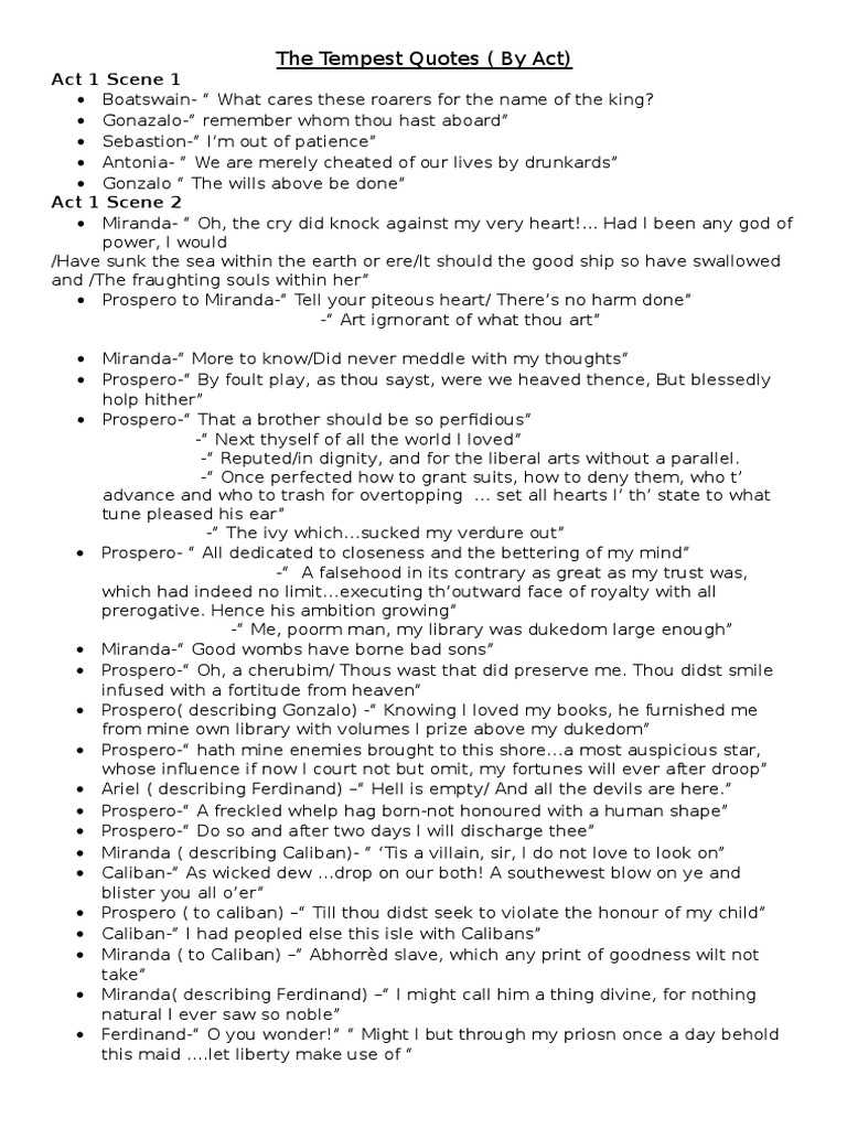 The Tempest Quotes (By Act) | PDF | The Tempest