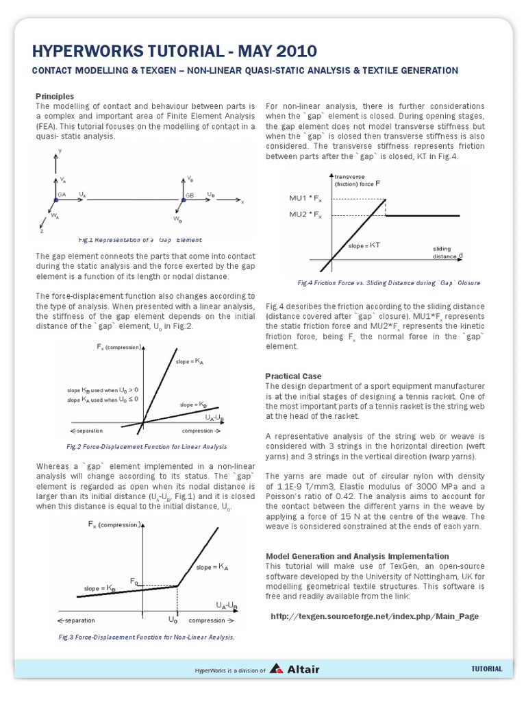 Hyperworks Tutorial - May 2010: Contact Modelling & Texgen - Non-Linear Quasi-Static Analysis ...