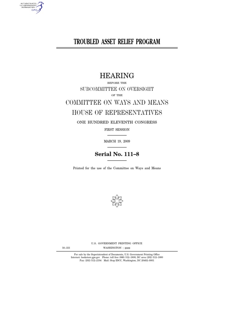 Troubled Asset Relief Program: Hearing | PDF | Troubled Asset Relief ...