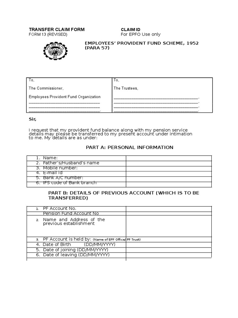 12.PF Transfer Form (F13) | PDF | Government | Business