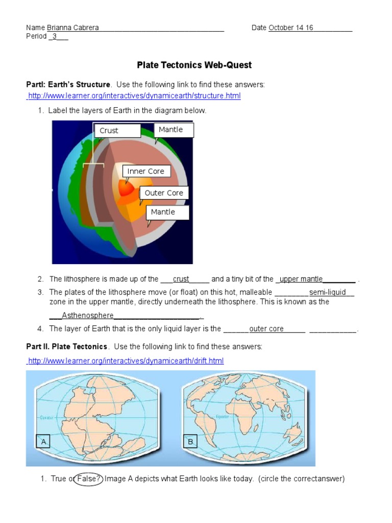 Plate Tectonics Web-Quest Answers | PDF | Plate Tectonics | Volcano