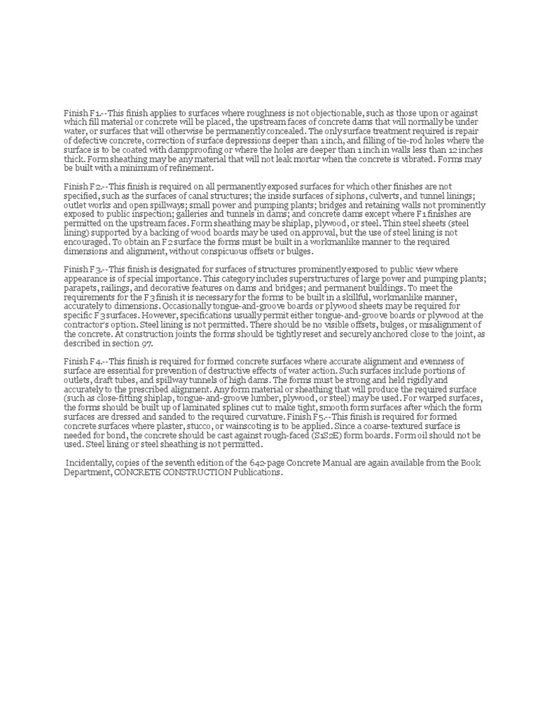 Concrete Finishes F1-F4 | PDF | Plywood | Dam