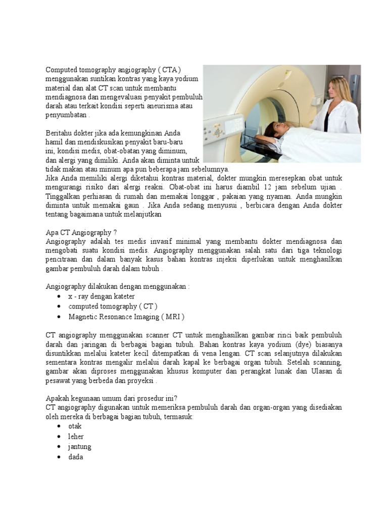 Panduan CT Angiografi dan Persiapannya | PDF