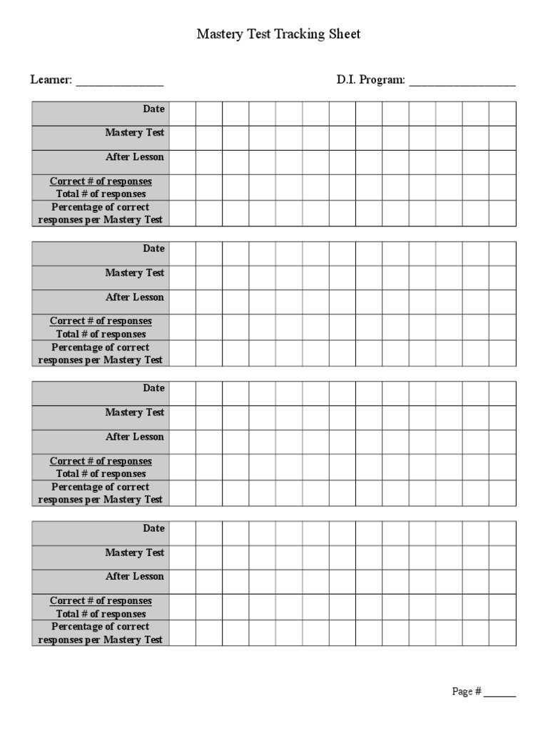 Mastery Test Tracking Sheet: Learner: - D.I. Program | PDF | Career ...