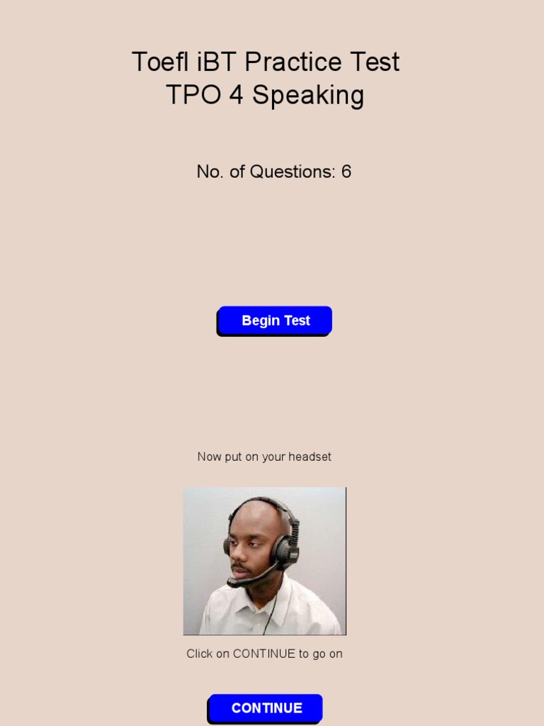 Toefl iBT Practice Test TPO 4 Speaking: No. of Questions: 6 | PDF ...