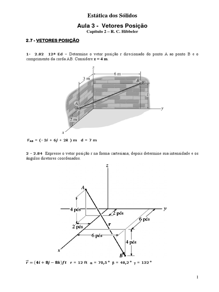 Representação vetorial de forças e determinação de ângulos de direção ...