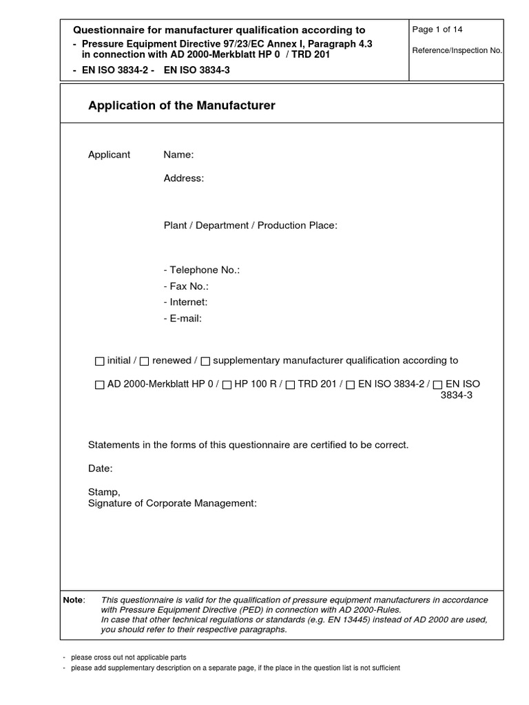 Questionnaire Manufacturer Assessment PDF | PDF | Nondestructive ...
