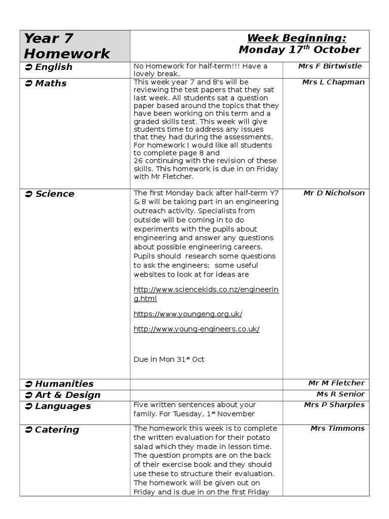 Homework Year 7 | PDF
