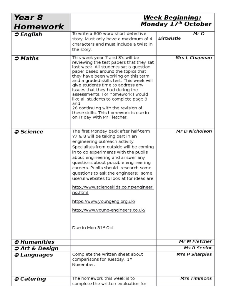Homework Year 8 | PDF