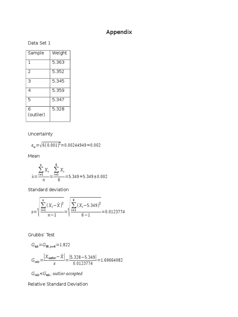 Appendix: Data Set 1 Sample Weight 1 5.363 2 5.352 3 5.345 4 5.359 5 5. ...