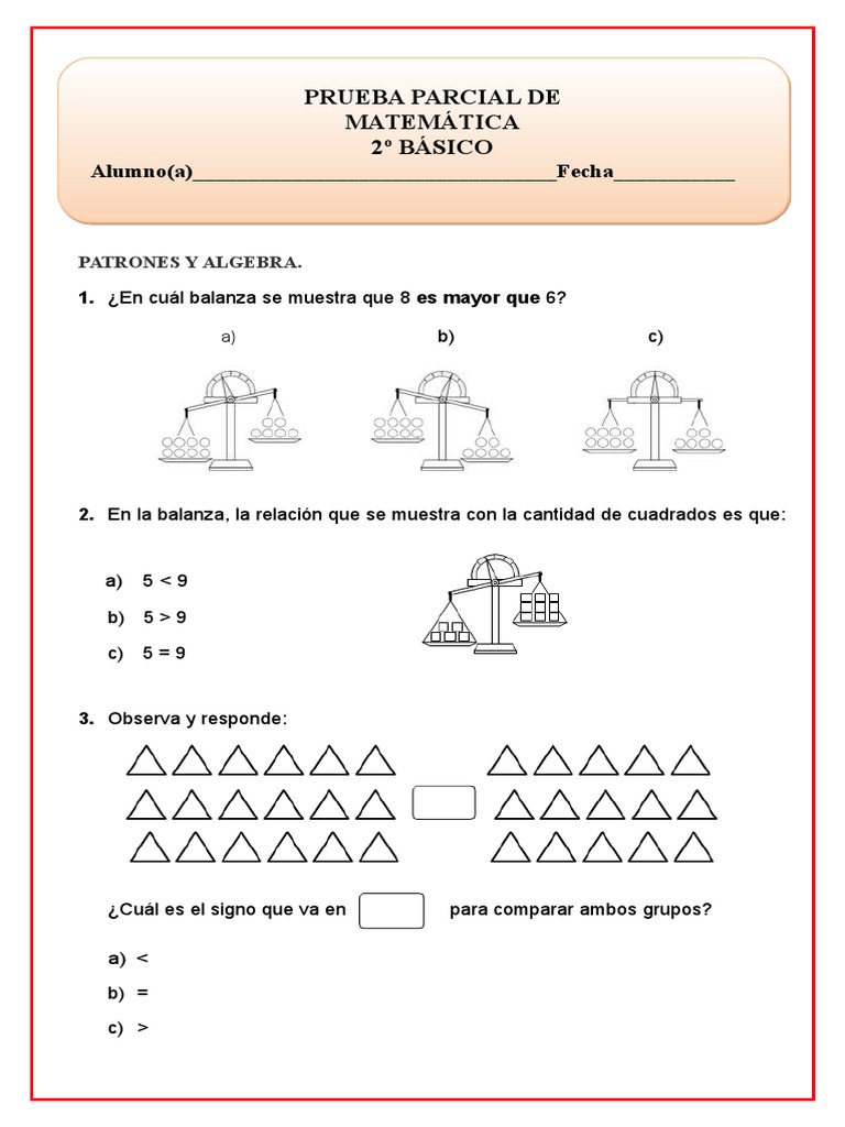 Prueba de Patrones y Álgebra 2º Básico | PDF | Métodos y materiales de ...