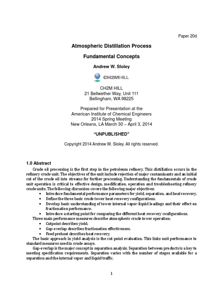 Atmospheric Distillation Process - Fundamental Concepts - No Appendexes ...