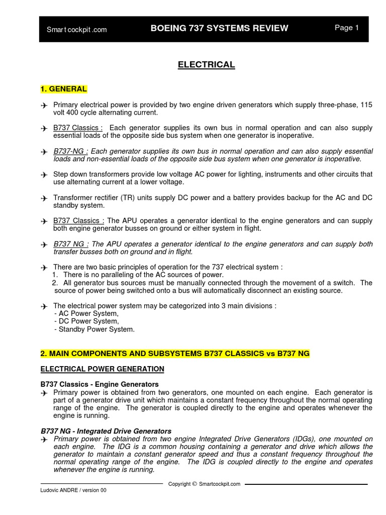 B737-Electrical Systems Summary PDF | PDF | Electric Power | Electric ...